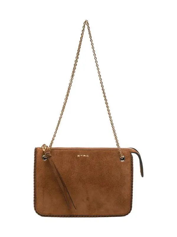 Etro Suede Braided Trim Shoulder Bag - Brown