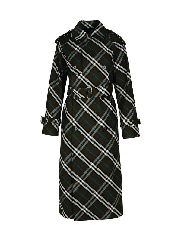 Burberry Check Polyester Trench Coat - Green