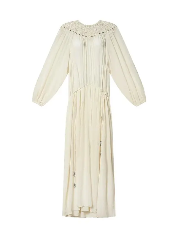 Isabel Marant Étoile Ecru Lace Bib Embellished Silk Dress - Cream