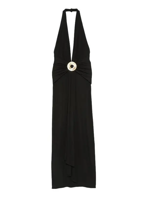 Cult Gaia Halterneck Plunging V-neck Dress With Gold-tone Hardware - Black