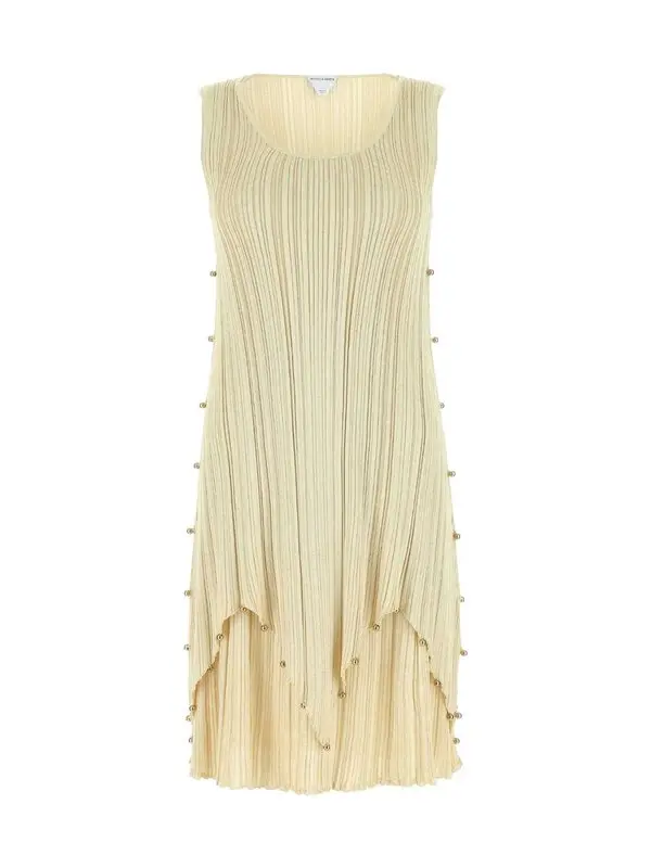 Bottega Veneta Sleeveless Pleated Dress With Embellishments - Gold