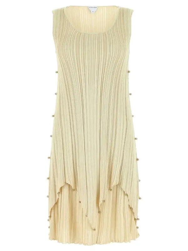 Bottega Veneta Sleeveless Pleated Dress With Embellishments - Gold