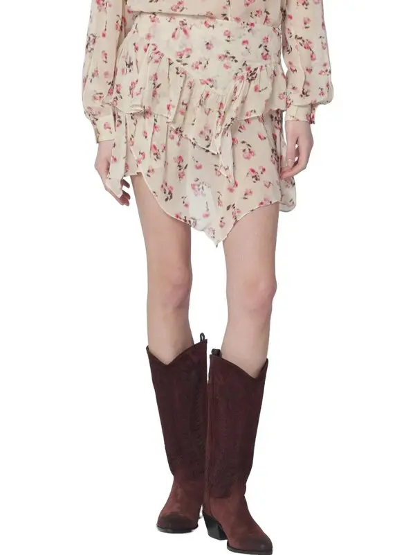 Isabel Marant Étoile Beige Floral Print Ruffled Mini Skirt - Cream