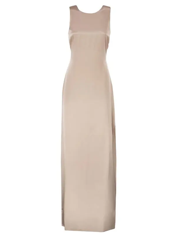 Max Mara Long Silk Dress With Draped Back - Multicolor