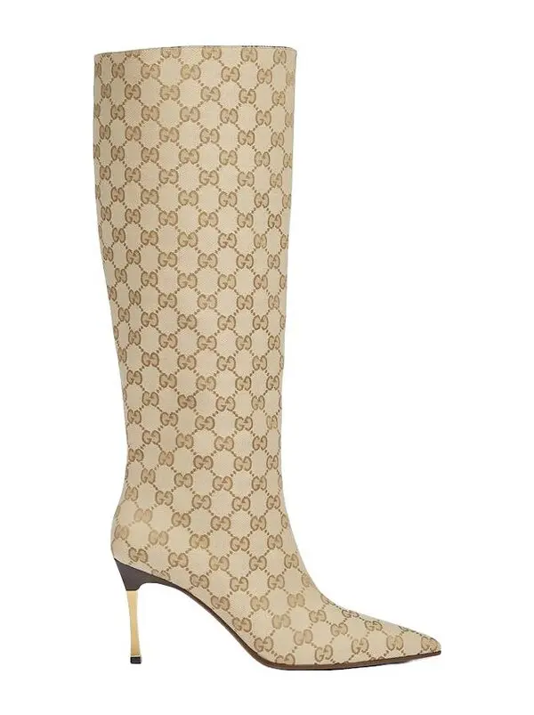 Gucci Beige Monogram Knee High Boots - Cream