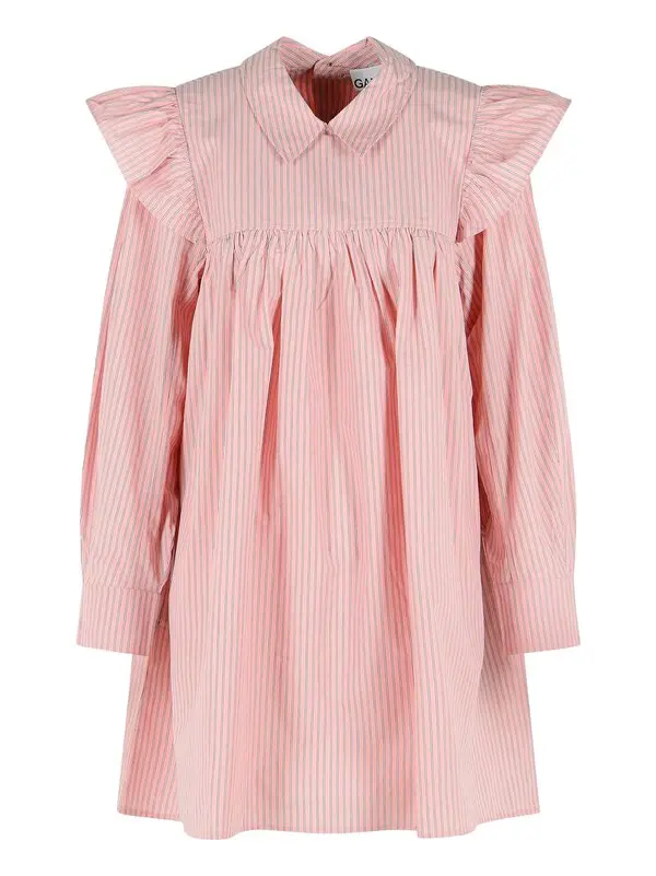 GANNI Cotton Striped Dress - Pink