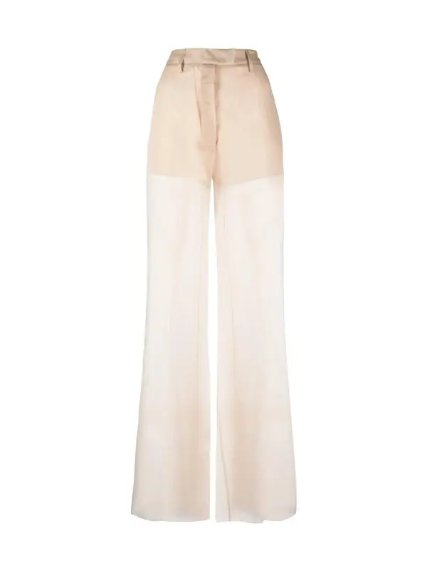 Prada Silk Organza Paneled Flared Trousers - Cream