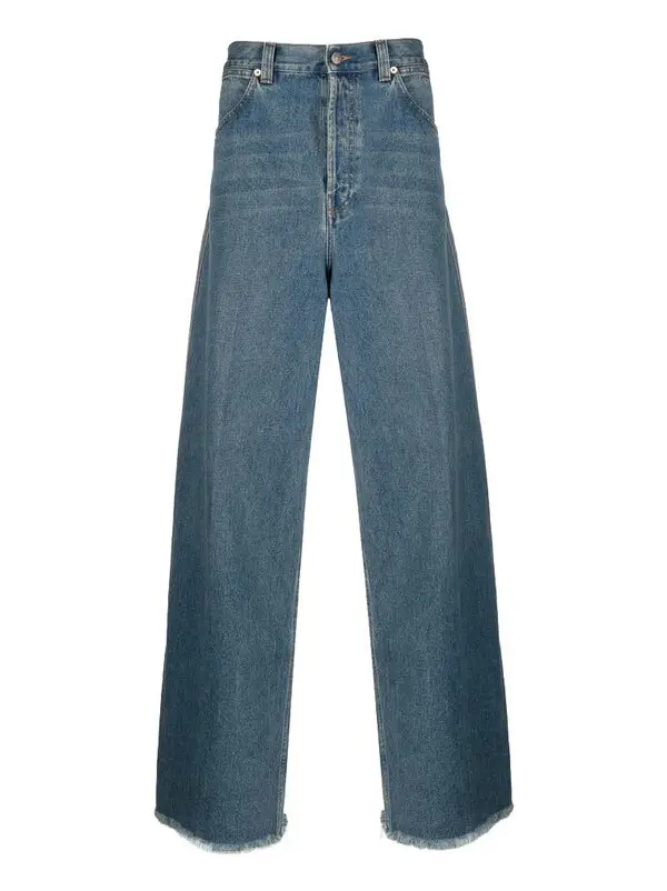 Gucci Indigo Cotton Washed Denim Wide-leg Jeans - Blue