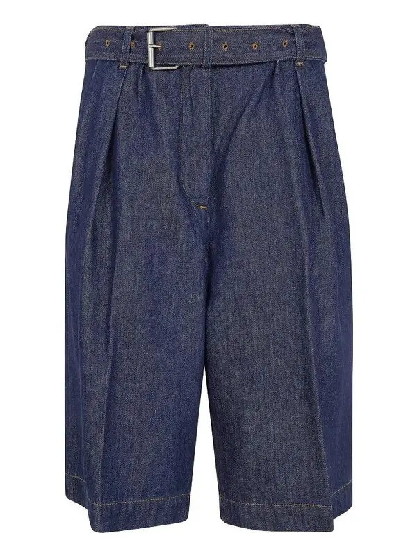 Dries Van Noten Denim Bermuda Shorts With Belt - Blue