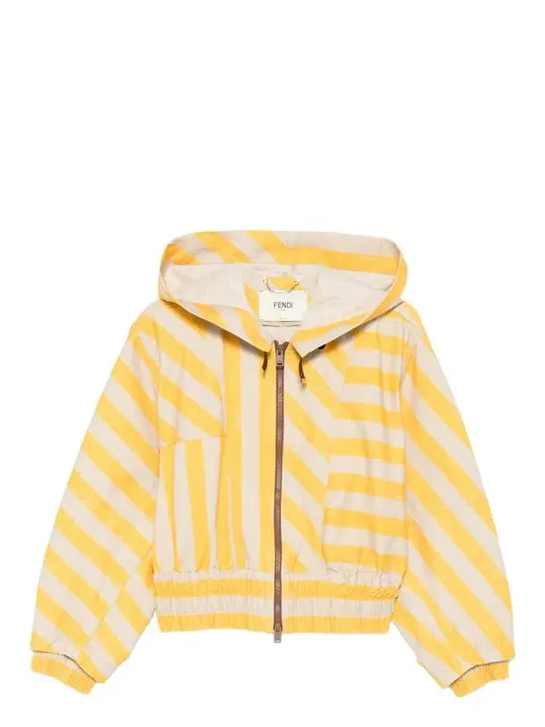 Fendi Striped Drawstring Hood Bomber Jacket - Yellow
