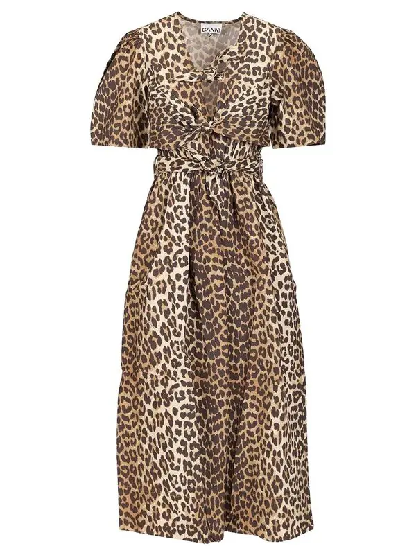 GANNI Leopard-print V-neck Midi Dress - Multicolor