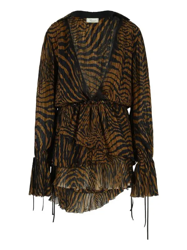 Blumarine Viscose Chiffon Zebra Print Dress - Brown