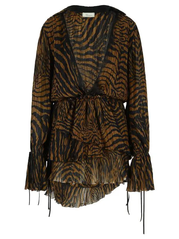 Blumarine Viscose Chiffon Zebra Print Dress - Brown