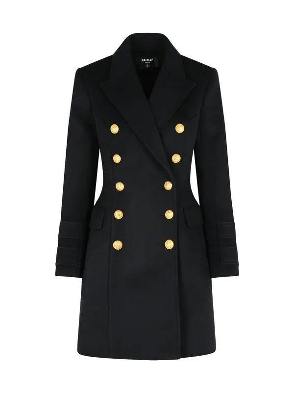 Balmain 10 Buttons Coat In Virgin Wool And Cashmere - Black
