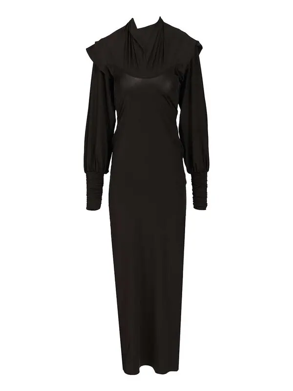 ROTATE BY BIRGER CHRISTENSEN Slinky Hooded Dress With Voluminous Sleeves And Side Slit - Black