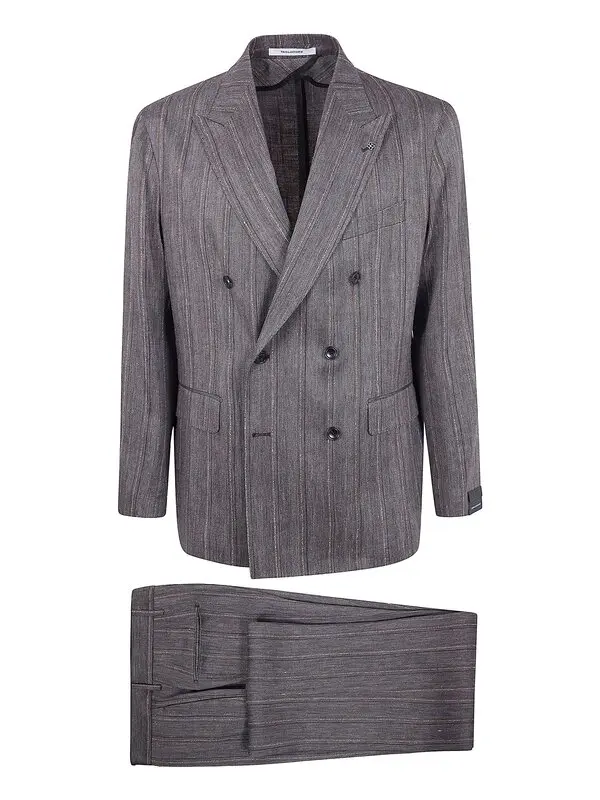 Tagliatore Double-breasted Striped Linen Blend Suit - Brown