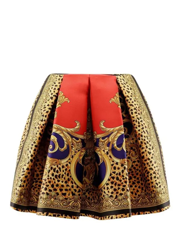 Versace Cheetah Barocco Silk Duchesse Skirt - Multicolor
