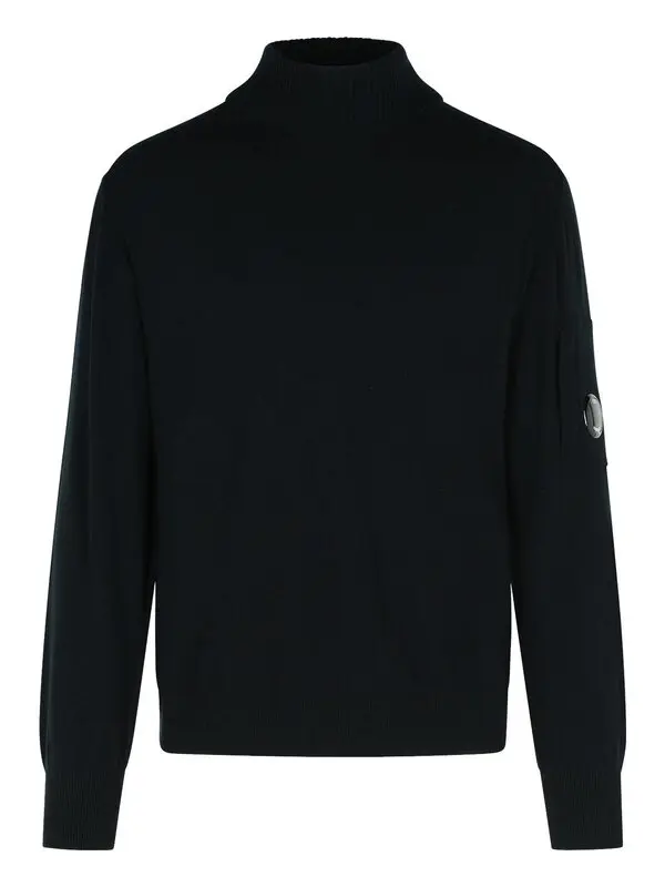 C.P. COMPANY Virgin Wool Blend Turtleneck Sweater With Lens Pocket - Black