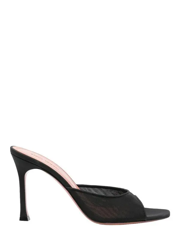 Amina Muaddi Mesh Open Toe High Heel Mules - Black