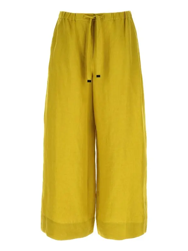 Max Mara S Mmarora' Linen Canvas Cropped Wide-leg Trousers - Yellow