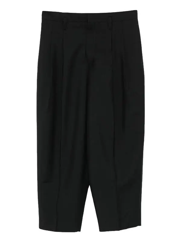 JIL SANDER Cropped Pleated Wool Blend Trousers - Black