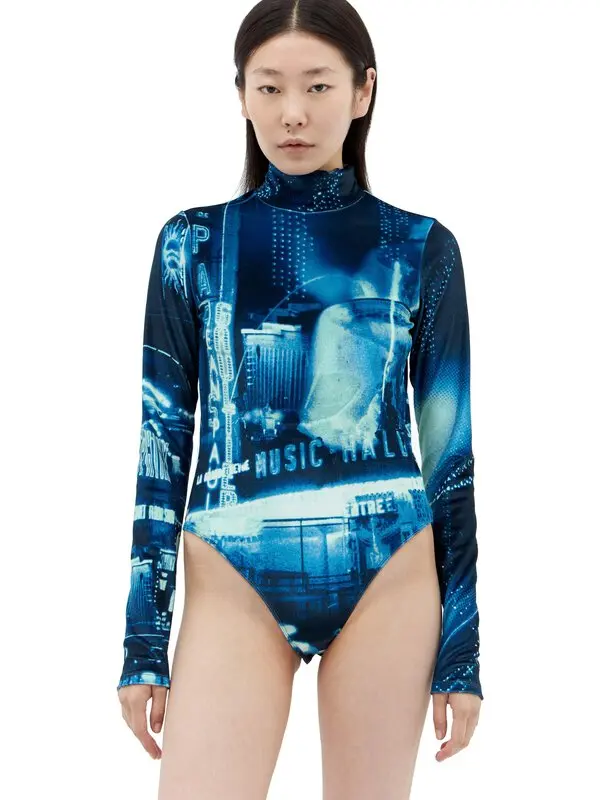 JEAN PAUL GAULTIER Graphic Velvet Bodysuit - Blue