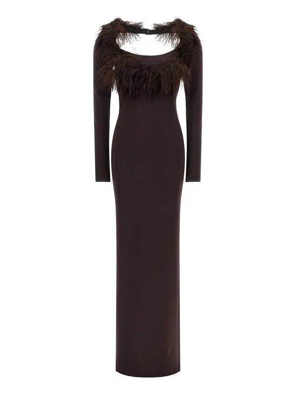 Attico Feather Trim Mini Dress - Brown