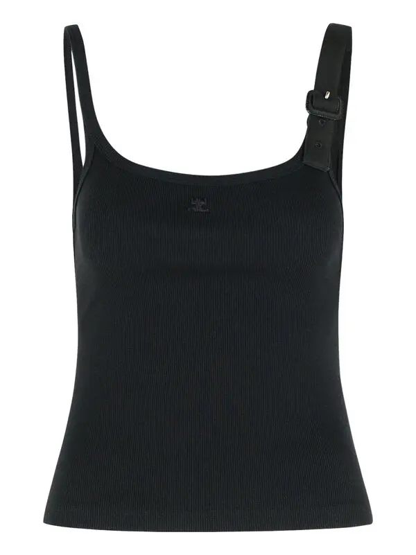 COURREGES Ribbed Cotton Tank Top With Buckle Detail - Black