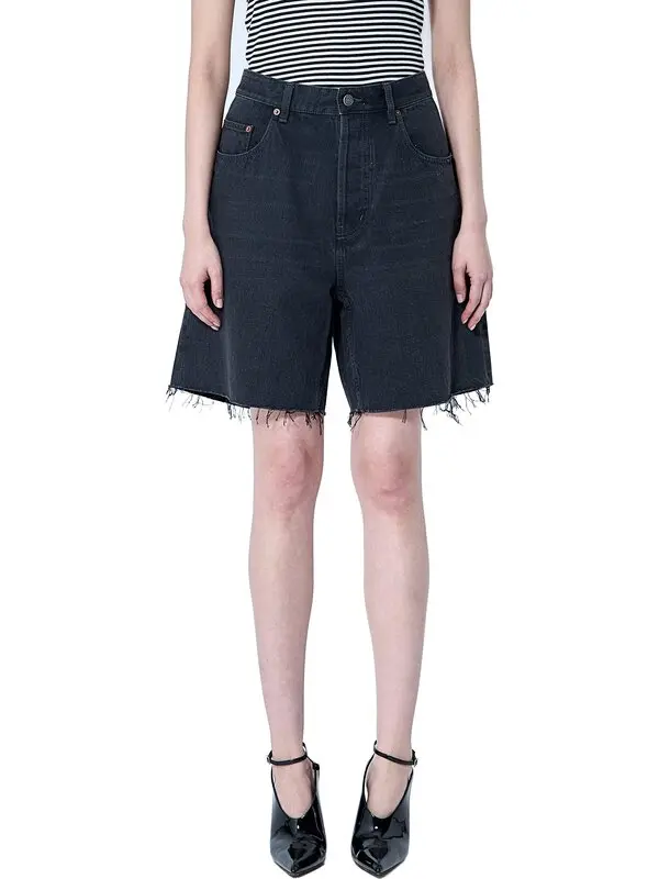 Saint Laurent Mid Rise Raw Edge Denim Shorts - Black