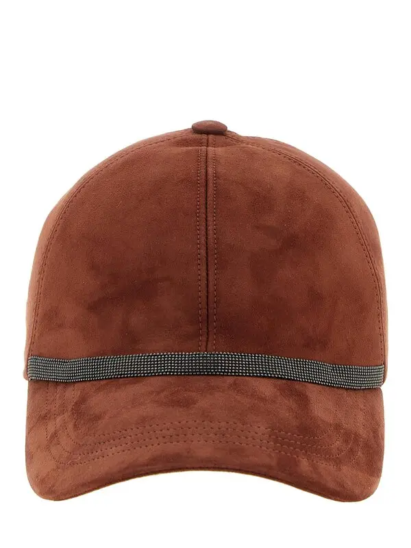 Brunello Cucinelli Suede Baseball Cap With Monile Embellishment - Red