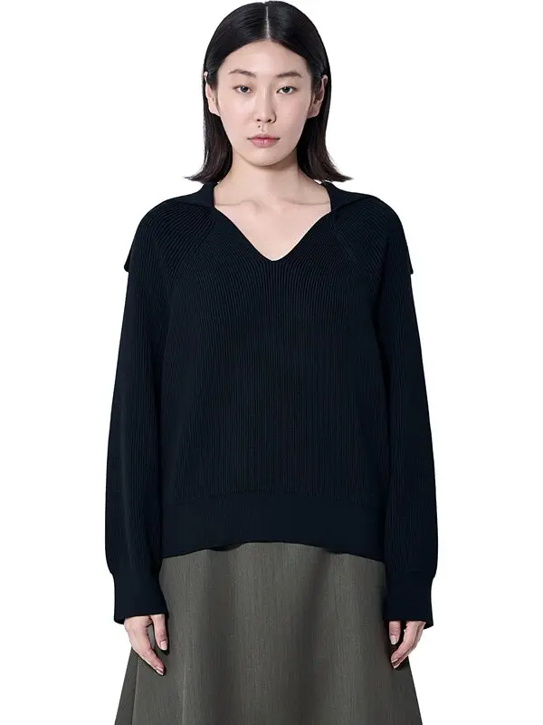 Bottega Veneta Ribbed Cotton Spread Collar Sweater - Black
