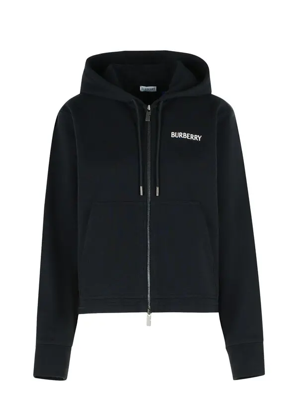 Burberry Harper Cotton Zip-up Hoodie With Contrast Logo - Black