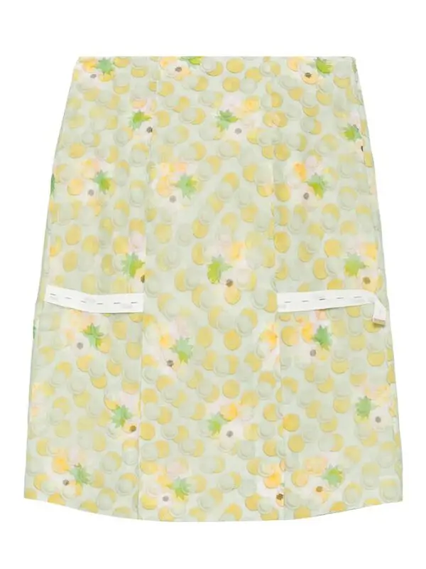 Fendi Light Floral Print Silk Skirt - Green