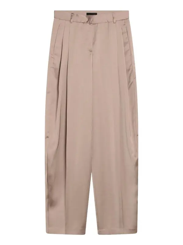 Andamane Wide Greige Satin Trousers - Cream