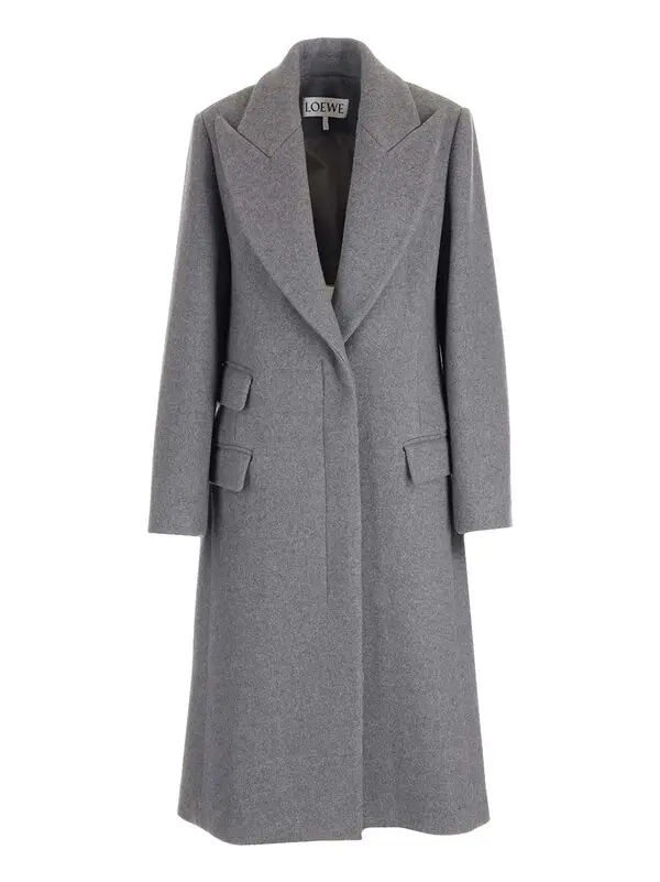 Loewe Wool And Cashmere Long Coat - Gray