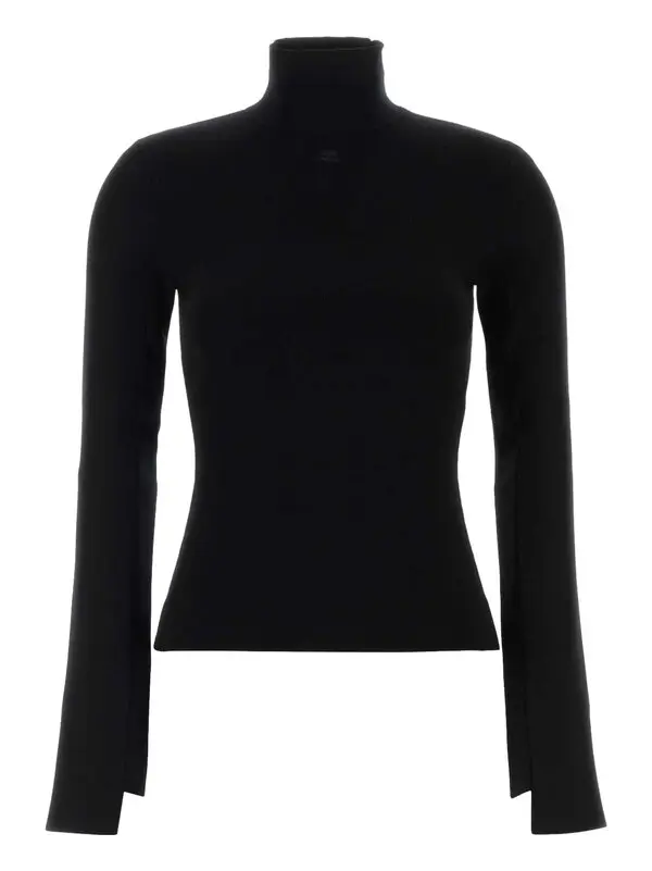 COURREGES Viscose Blend High Neck Long Sleeve Sweater - Black