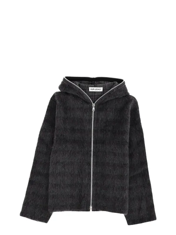 Our Legacy Fuzzy Check Hairy Wool Hoodie - Gray