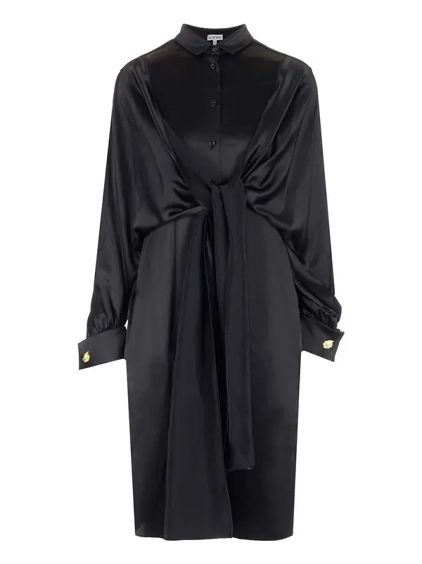 Loewe Knot Detail Crepe Satin Midi Dress - Black