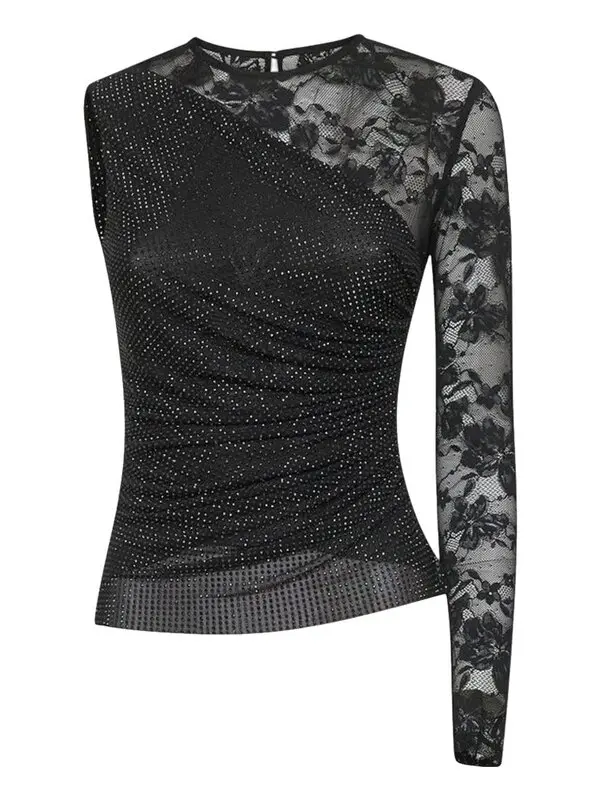 SELF-PORTRAIT One-shoulder Floral Lace Top - Black