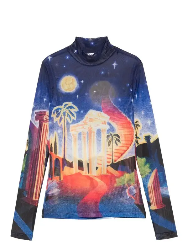 Casablanca High Neck Long Sleeve Printed T-shirt - Multicolor