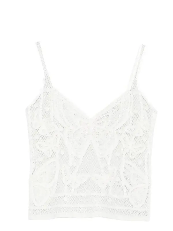 Blumarine Cropped Lace V-neck Tank Top - White