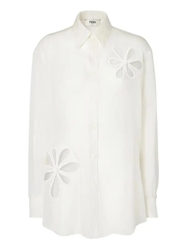 Fendi Silk Flower Appliqué Shirt - White