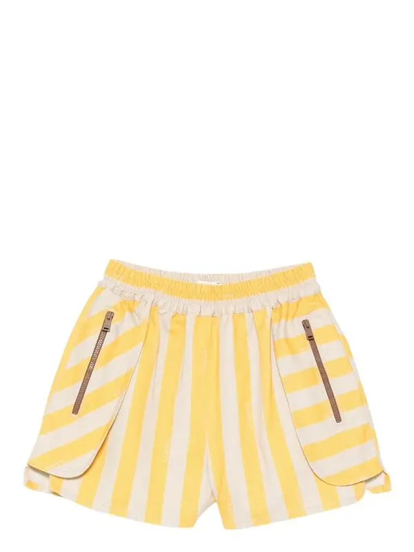 Fendi Beige Striped Cotton Linen Blend Shorts - Yellow