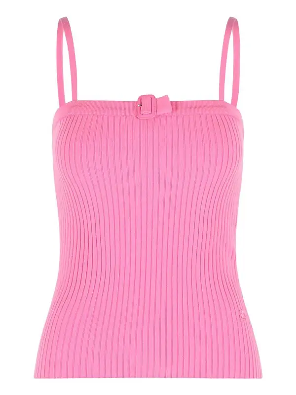 COURREGES Ribbed Tank Top With Decorative Buckle - Pink