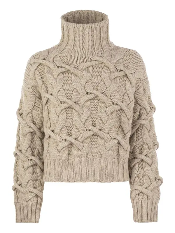 Brunello Cucinelli Braided High-neck Cashmere Sweater - Cream