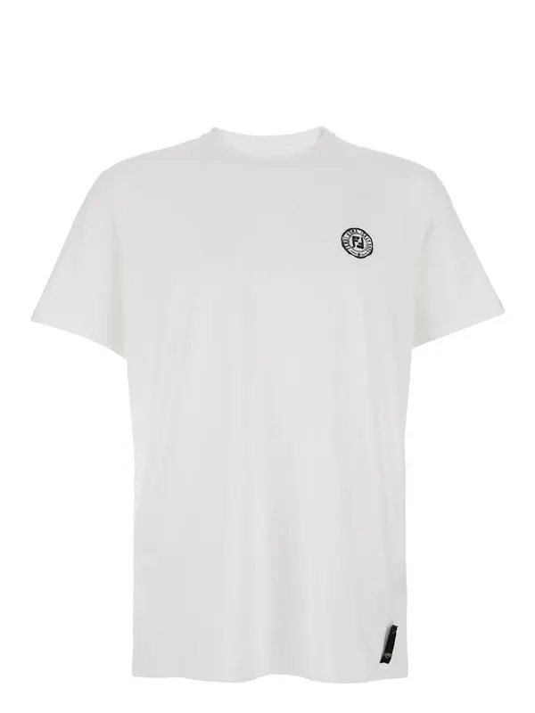Fendi Crewneck T-shirt With Logo Print On The Front And Logo Patch On The Rear In Cotton - White