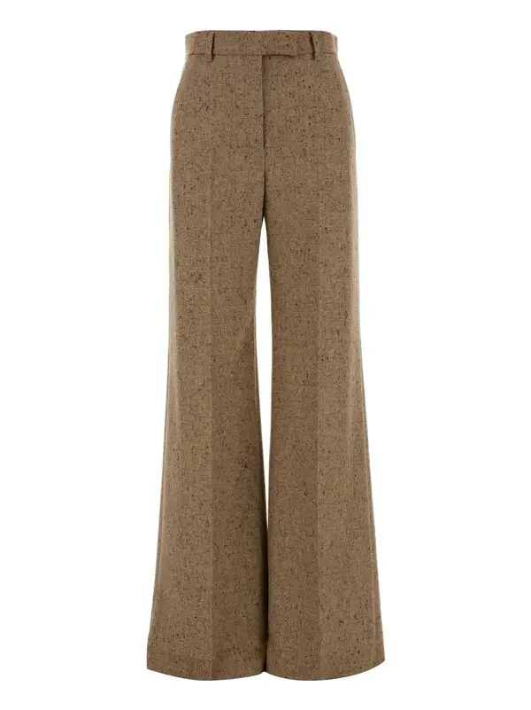Valentino Garavani Melange Sand Wool Palazzo Pants - Brown