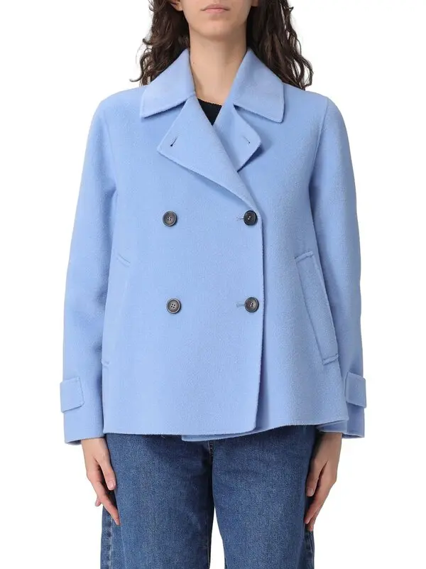 Max Mara Double Breasted Coat With Notched Lapel - Blue