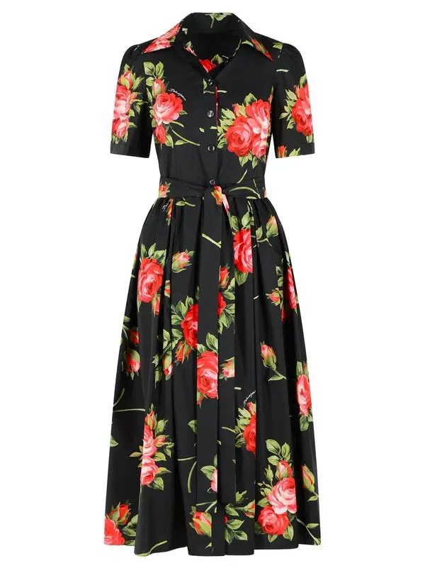 Dolce & Gabbana Bouquet' Cotton Poplin Dress - Black