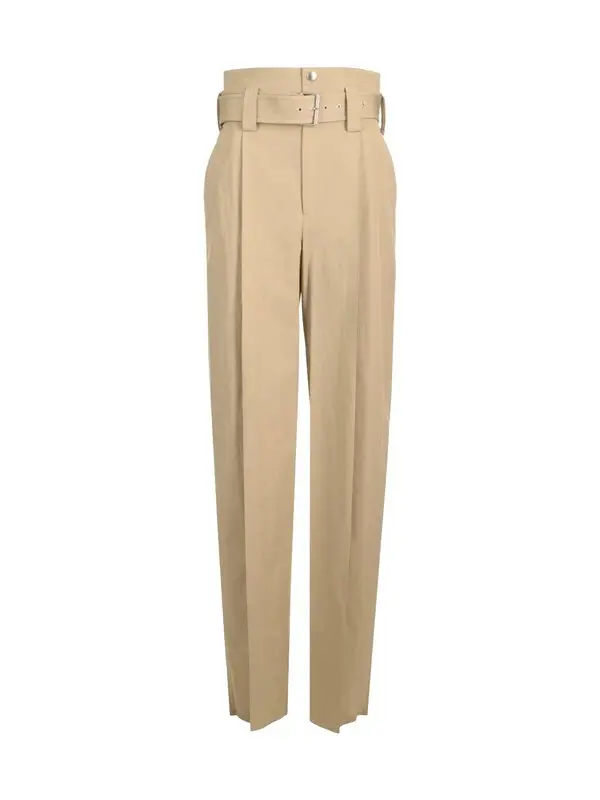 Bottega Veneta High-waisted Trousers With Cotton Belt - Cream